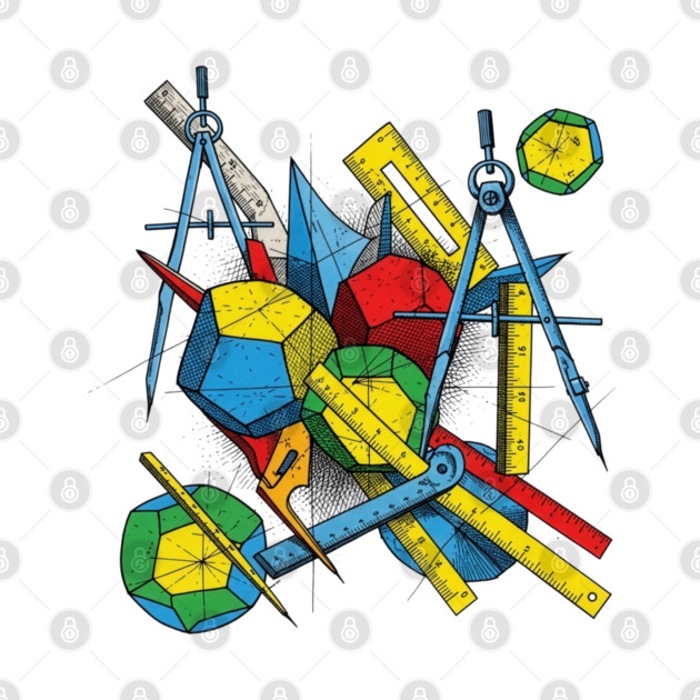 Colorful Geometry Tools Explosion - Math Geometry Art - T-Shirt | TeePublic