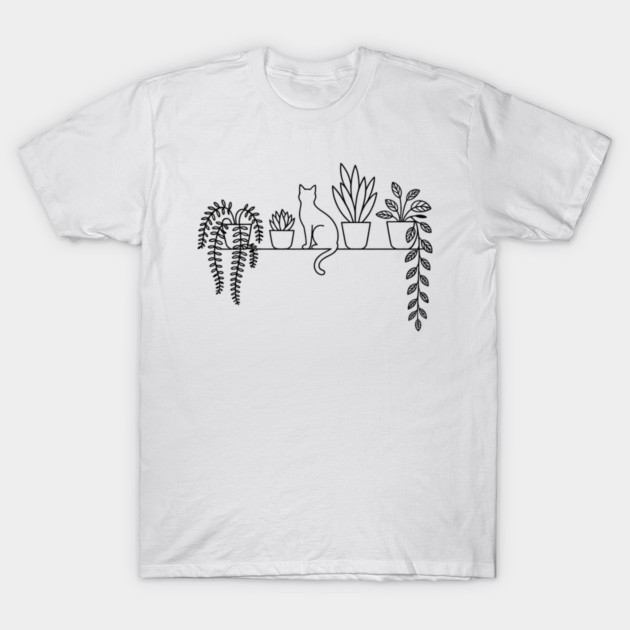 Cat Sitting Among Potted Plants - Cat - T-Shirt | TeePublic