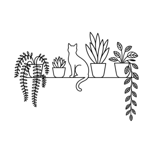 Cat Sitting Among Potted Plants - Cat - T-Shirt | TeePublic