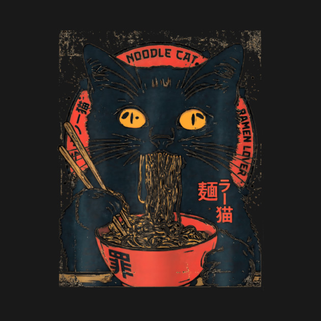 Noodle Cat Japanese Food Cat Art - Cat Ramen Lover - T-Shirt | TeePublic