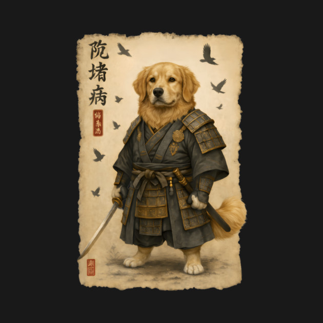 Retriever Dog Samurai Art Japanese - Golden Retriever Dog - T-Shirt ...