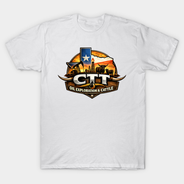 Texas Cattle And Oil Derrick Sunset Emblem - Texas - T-Shirt | TeePublic