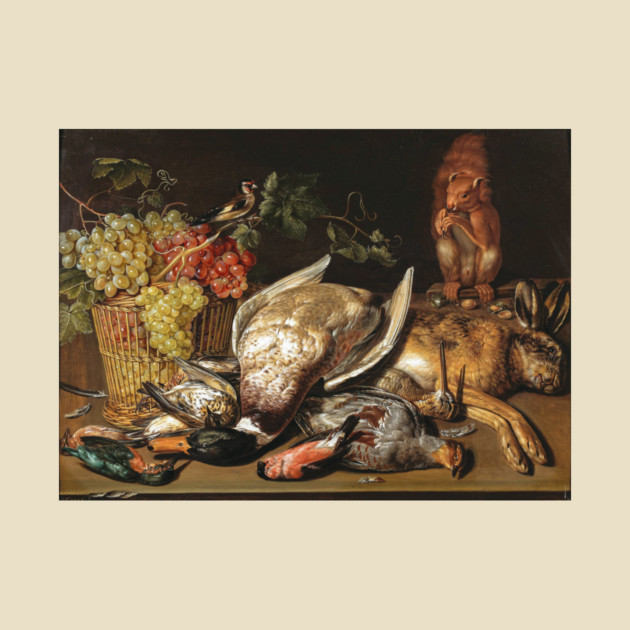 A Basket of Red and Green Grapes, a Goldfinch, Game, and a Squirrel on ...