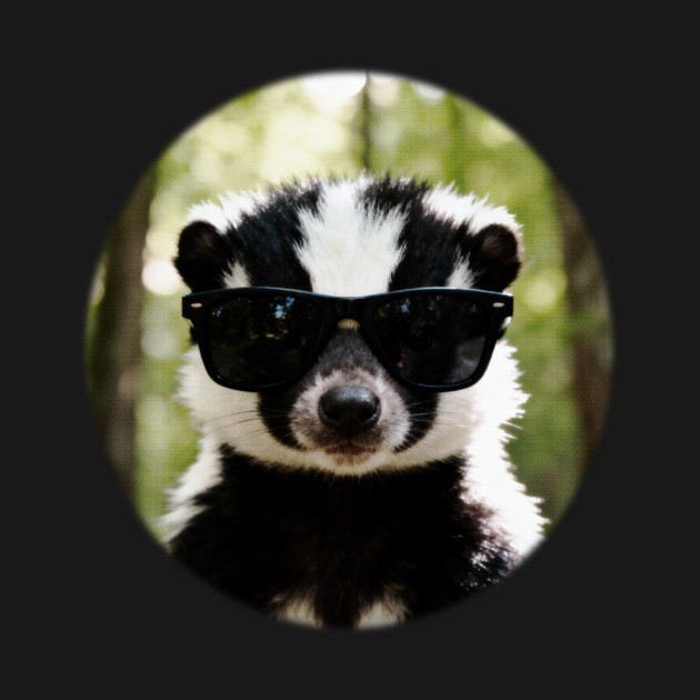 Skunk Face with Black Shades on Forest Background - Skunk - T-Shirt ...