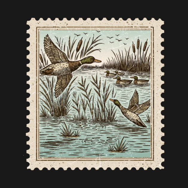 Vintage Mallard Duck Postage Stamp Nature - Duck - T-Shirt | TeePublic
