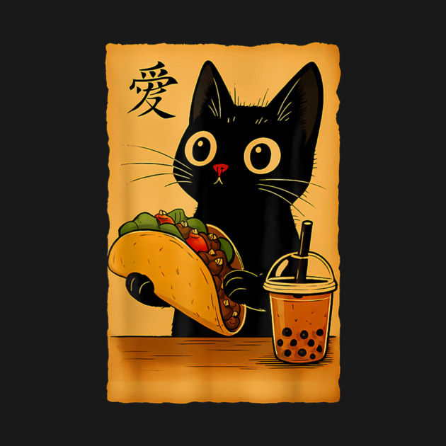 Japanese Kawaii Anime Cat Tacos Booba Tea Cat Eating Tacos - Kawaii ...