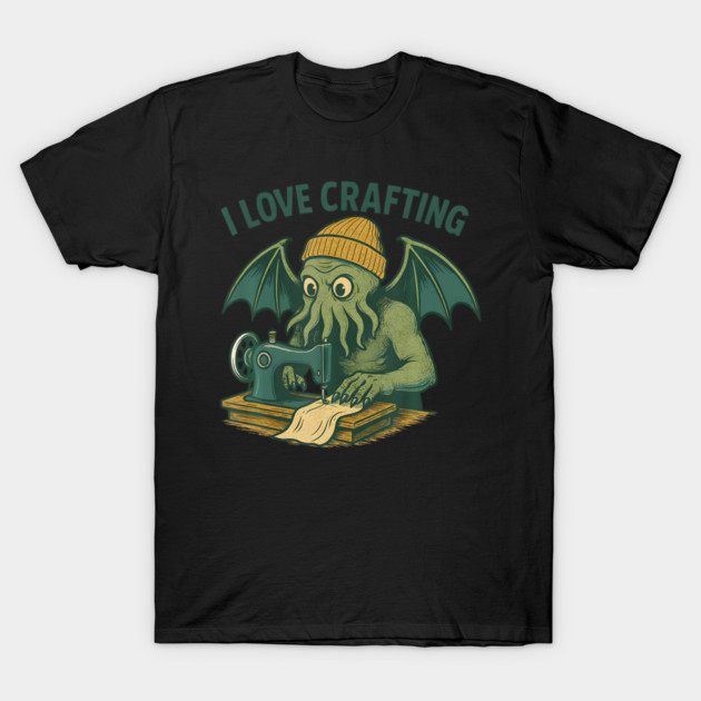 Lovecraftian Sewing Cthulhu Cartoon I Love Crafting - Retro Cartoon ...