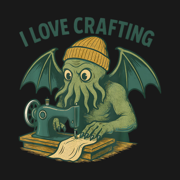 Lovecraftian Sewing Cthulhu Cartoon I Love Crafting - Retro Cartoon ...