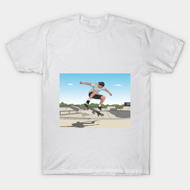 Airborne Ollie in Urban Skatepark - Skateboard - T-Shirt | TeePublic