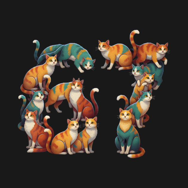 Six Seven 6 7 Gen Alpha Slang 67 Cat - Funny Meme - T-Shirt | TeePublic
