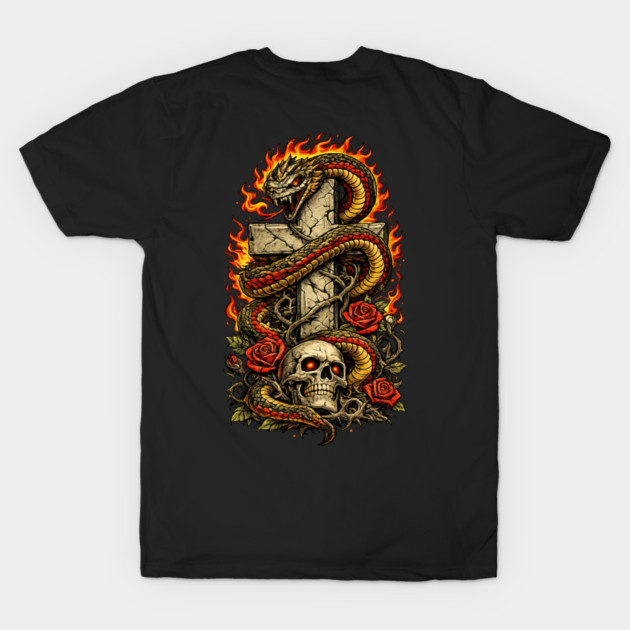 Fire Snake Scorpio Zodiac with Skull, Cross & Roses – Traditional ...