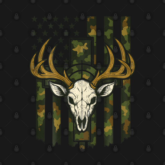 Camo American Flag Elk Skull Deer Hunting Youth Guy - Hunting Boy - T ...