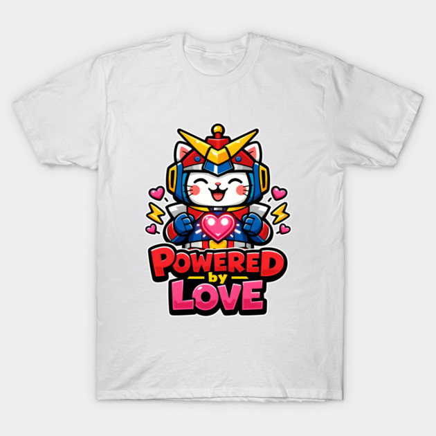 Powered by Love Cat Robot Valentine - Robot Cat - T-Shirt | TeePublic