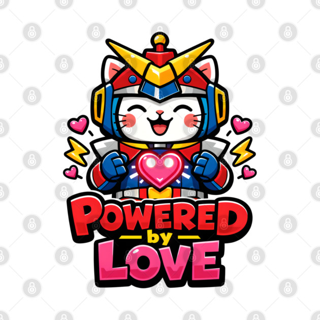 Powered by Love Cat Robot Valentine - Robot Cat - T-Shirt | TeePublic