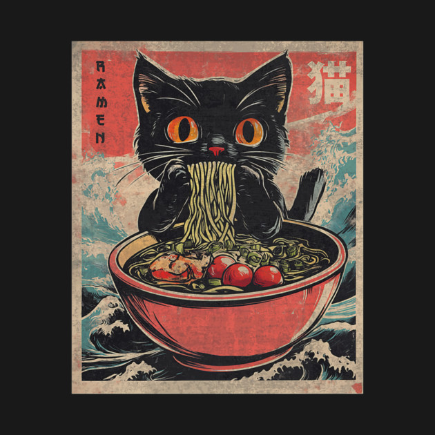 Anime Cat Ramen Japanese Funny - Cat - T-Shirt | TeePublic