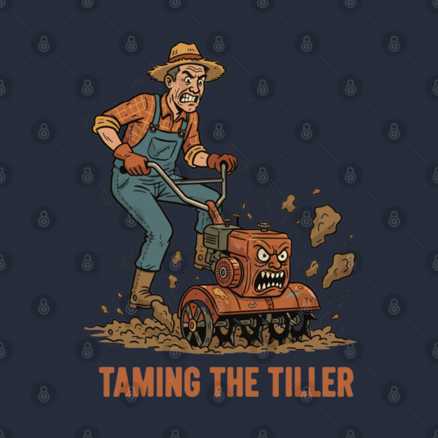 Taming the Tiller - Funny Vintage Farmer vs. Machine - Farmer - T-Shirt ...