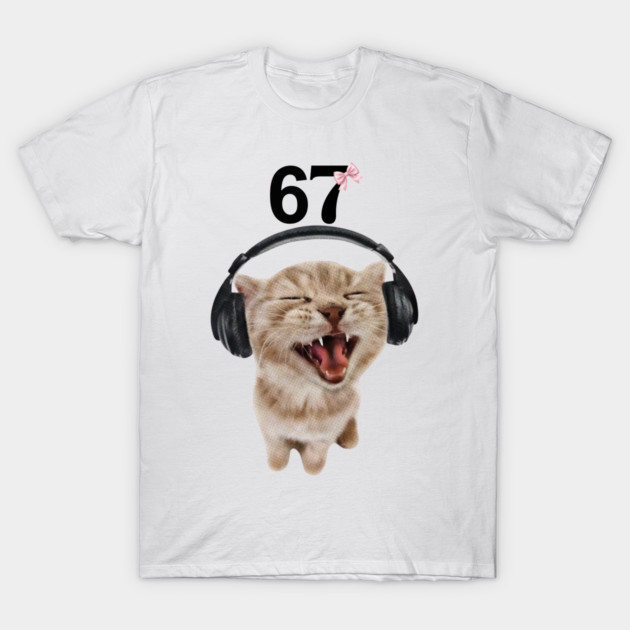 Funny Six Seven 67 Meme Cat Playing Music DJ Design Headphones Cat ...