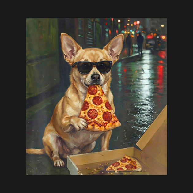 Retro Chihuahua Dog Eating Pizza Funny Dog Meme - Chihuahua Dog Eating ...