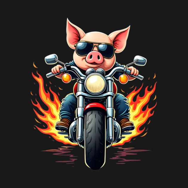 Pig Riding A Motorcycle Pig - Funny Pig Motorcycle - T-Shirt | TeePublic