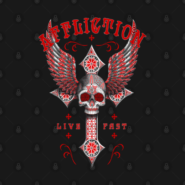 Affliction Live Fast Cross Skull Art - Rock - T-Shirt | TeePublic