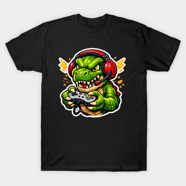 Gamer Dinosaur with Headset - Gamer Dinosaur - T-Shirt | TeePublic