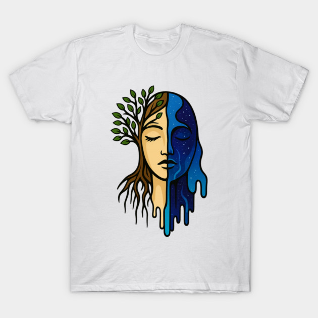 Dual Nature Split Face - Earthly Roots and Cosmic Flow Art - Duality ...