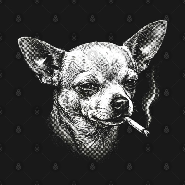 Smoking Chihuahua Vintage Woodcut Dog Art - Smoking Chihuahua - T-Shirt ...