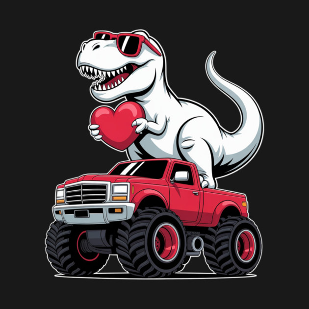 Valentines Day T Rex Riding Monster Truck Funny Toddler Boys ...